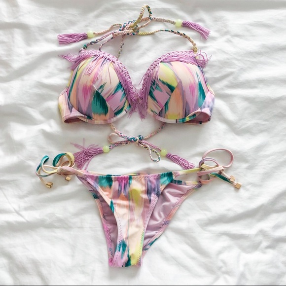 Victoria's Secret | Swim | Victorias Secret Pink Watercolor Fringe ...